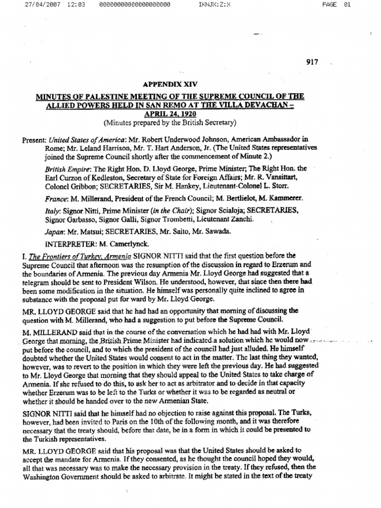 Minutes of 1920 San Remo Conference