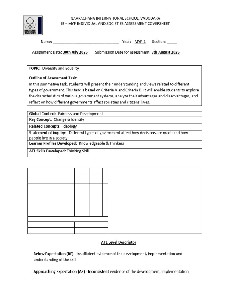 MYP Assessment: Diversity and Equality | PDF | Thought | Knowledge
