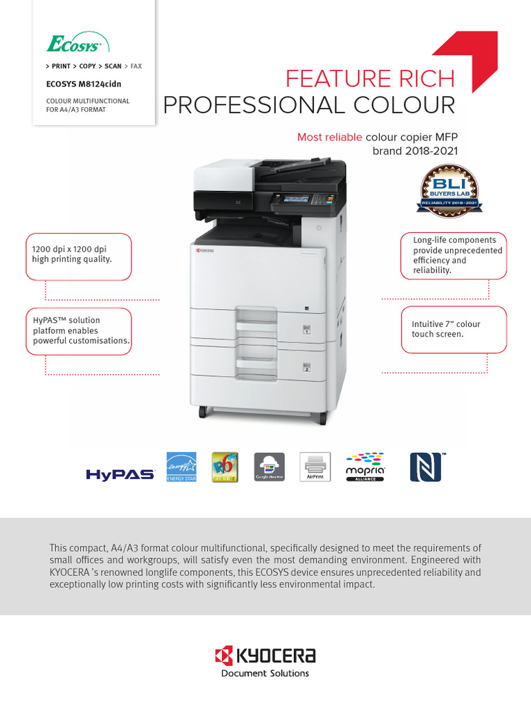Kyocera ECOSYS M8124cidn Overview | PDF | Fax | Image Scanner