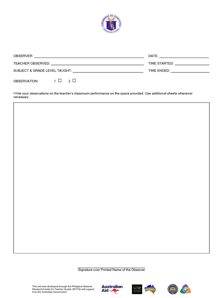 COT-PMES Observation Notes Template | PDF