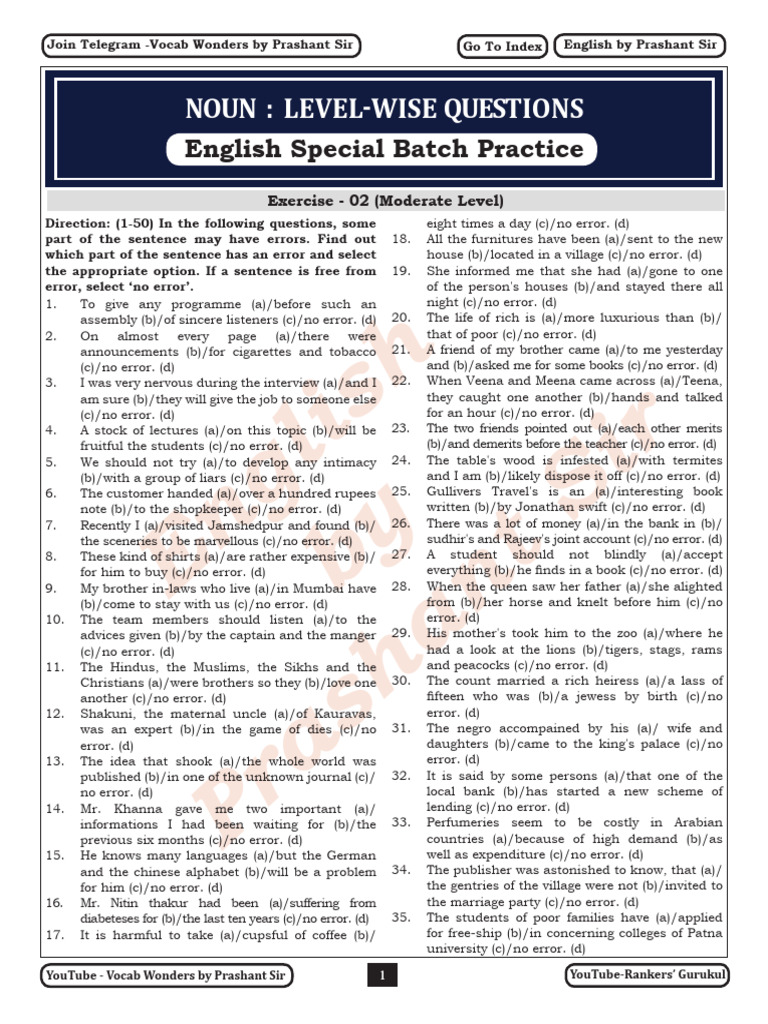 English by Prashant Sir: Noun | PDF | Plural | Noun