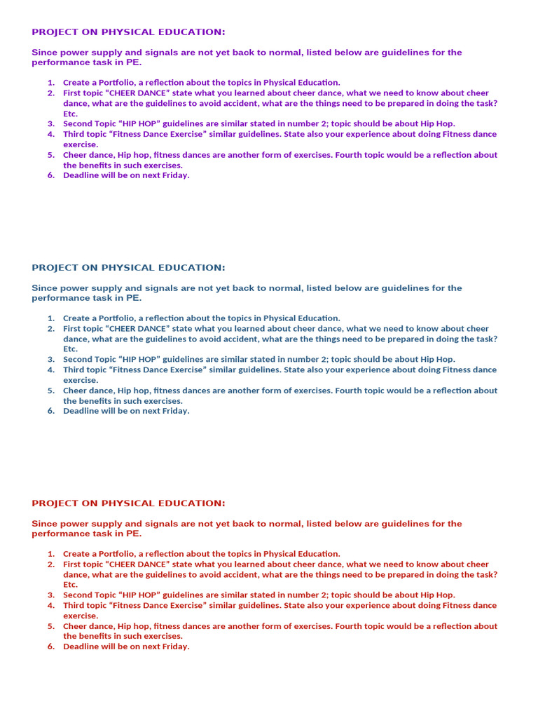 PE Project: Dance Portfolio Guidelines | PDF | Physical Education ...