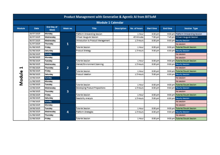 BITSoM PMAI Module 1 Calendar | PDF