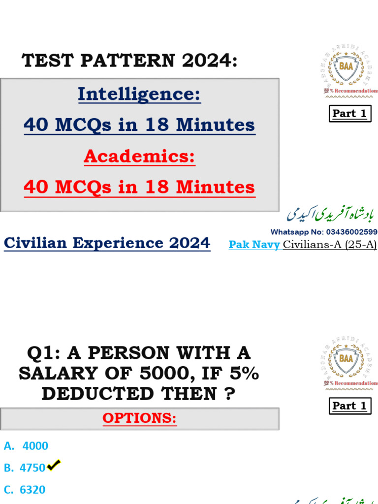 Pak Navy Civilian Exam 2024 MCQs | PDF | Pakistan