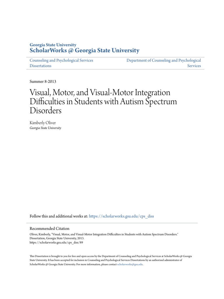 Visual, Motor, and Visual-Motor Integration Difficulties in Students ...