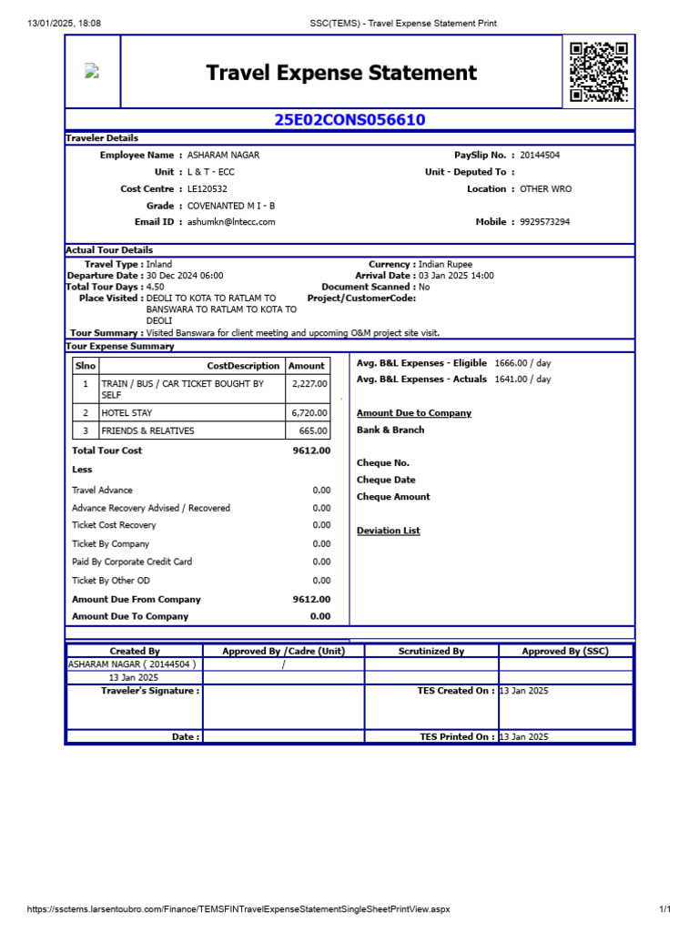 SSC (TEMS) - Travel Expense Statement Print1 | PDF | Payments