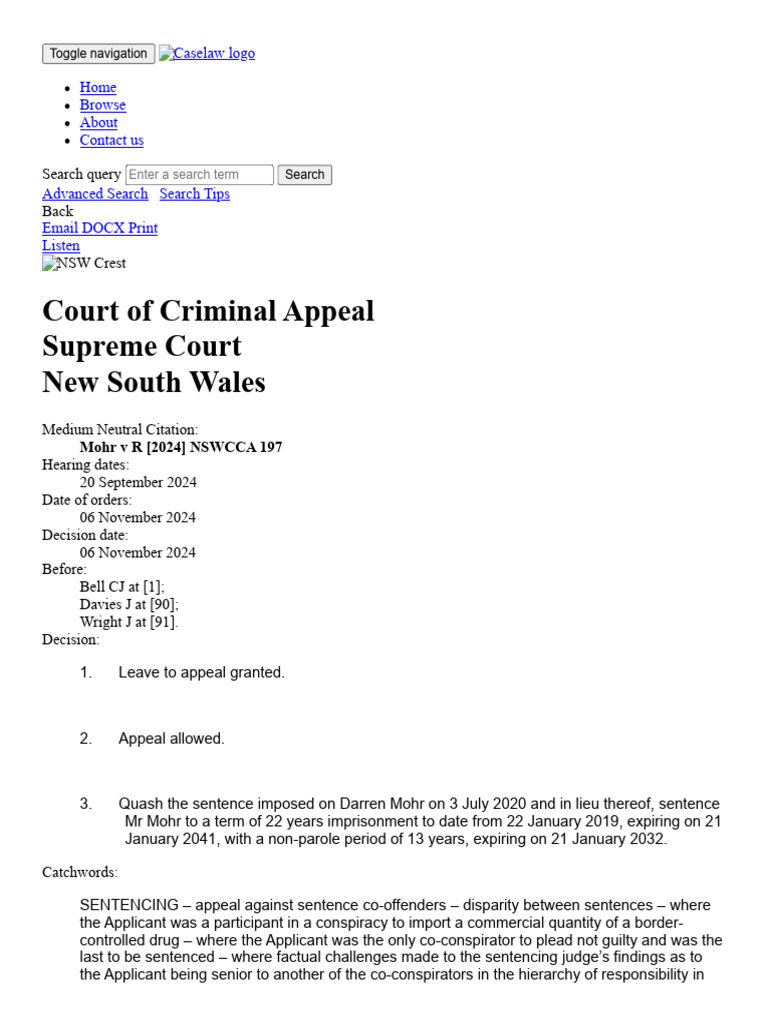 Mohr V R (2024) Nswcca 197 | PDF | Sentence (Law) | Plea