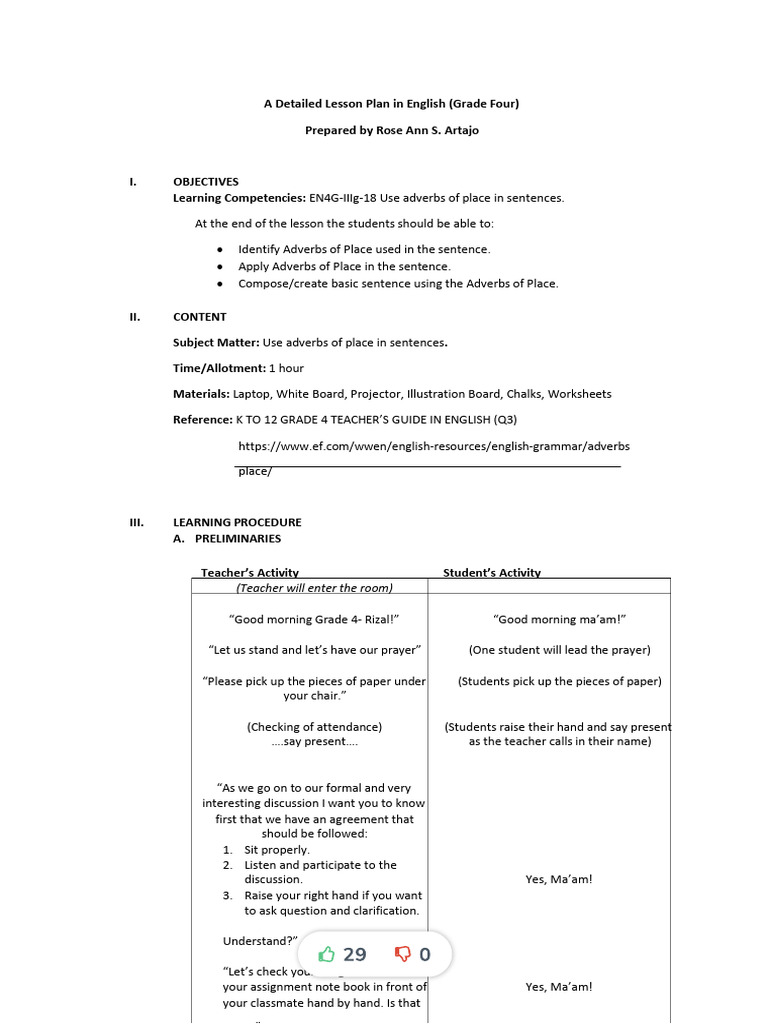 Detailed Lesson Plan For Elementary | PDF | Lesson Plan | Human ...