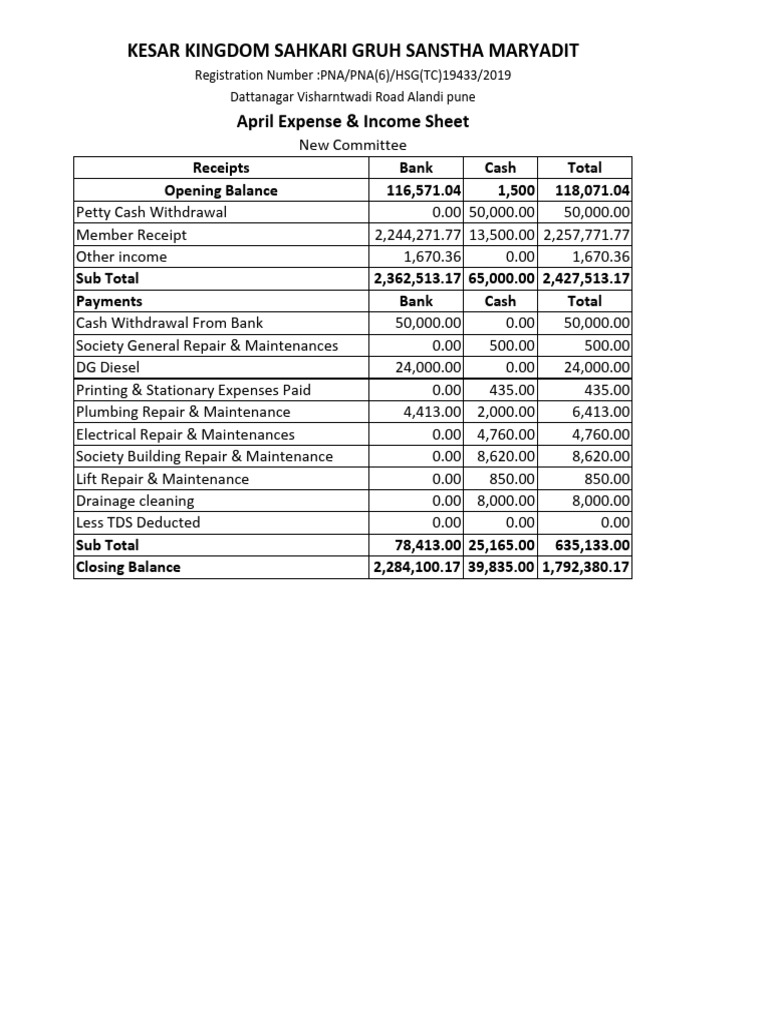 New Commitee April 2025 Expense Income Sheet | PDF