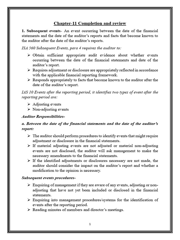 Independent Review of Subsequent Events | PDF | Going Concern | Auditor ...