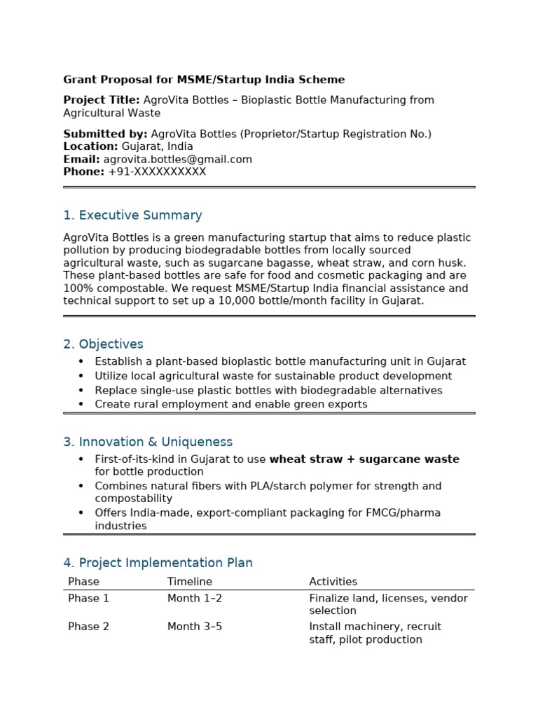Agro Vita Grant Proposal | PDF | Economy And The Environment | Materials