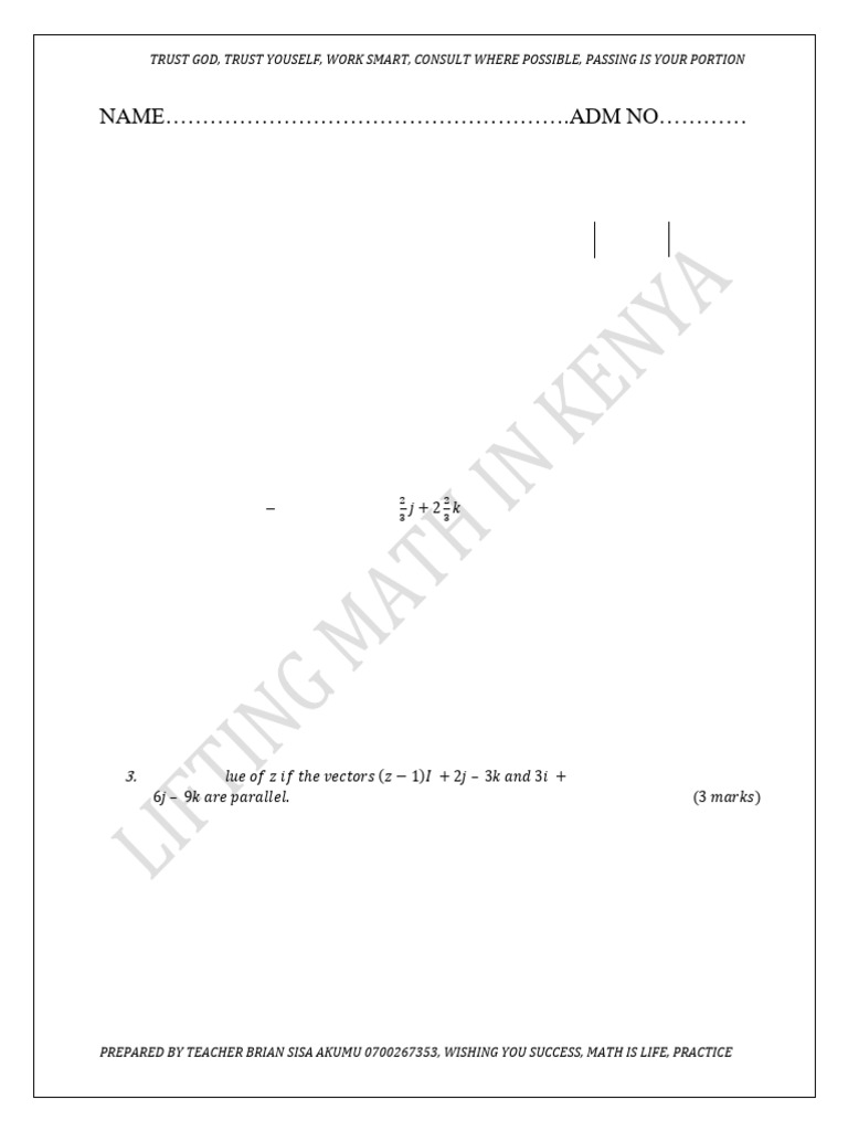 Kcse Revision Exam f3 Vector 11. Brian | PDF | Mathematics