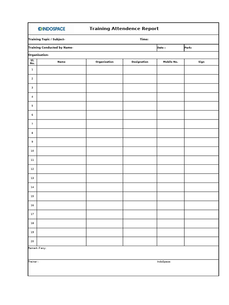 Training Attendance Report Template | PDF