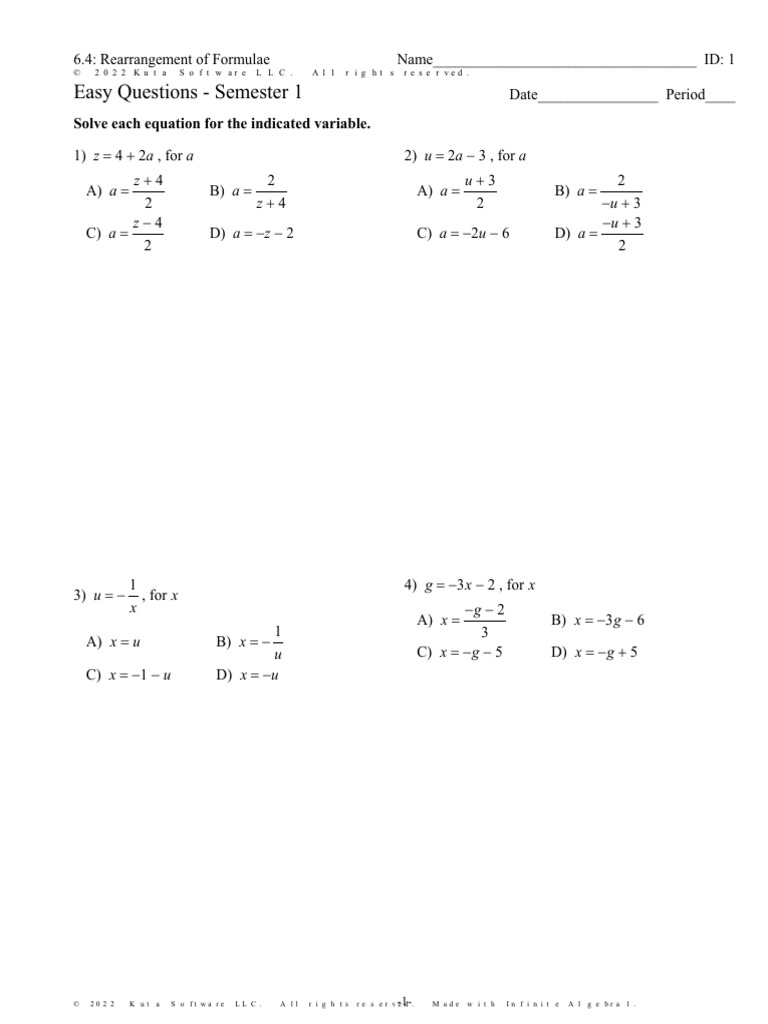 Rearranging Formulae Worksheet | PDF | Equations | Mathematical Objects