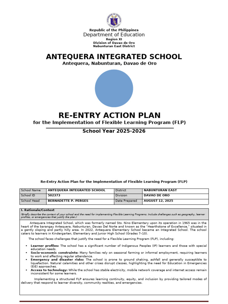 ADM ReEntry Action Plan-Antequera-Integrated-School | PDF | Learning