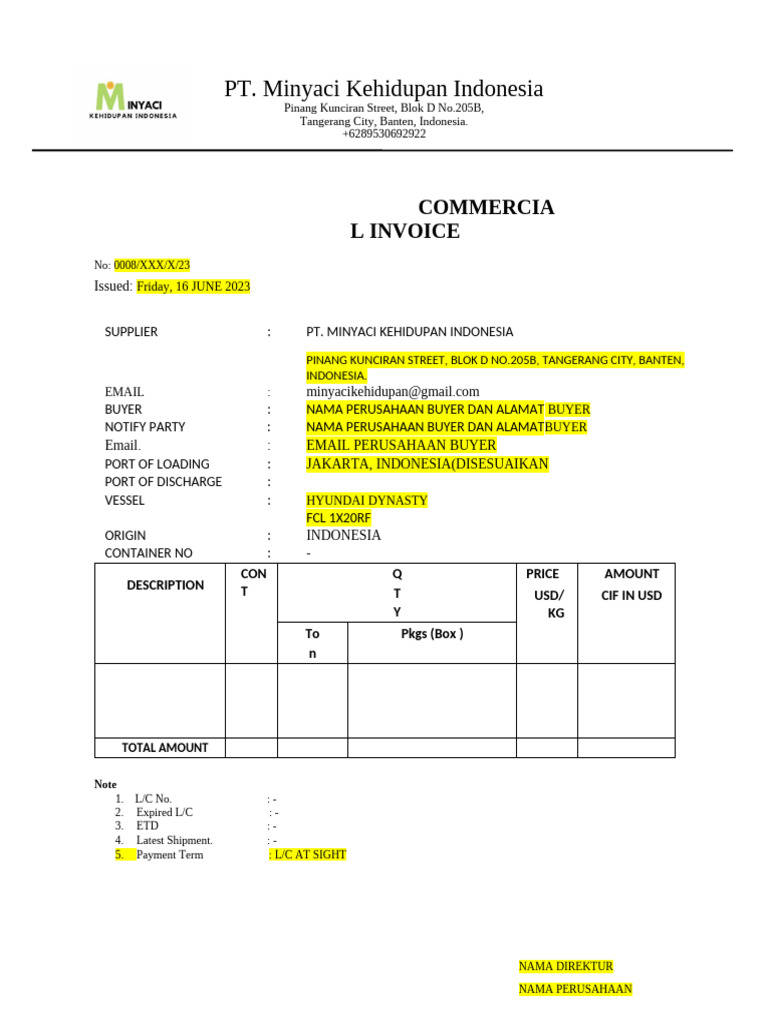 Commercial Invoice and Packing List | PDF