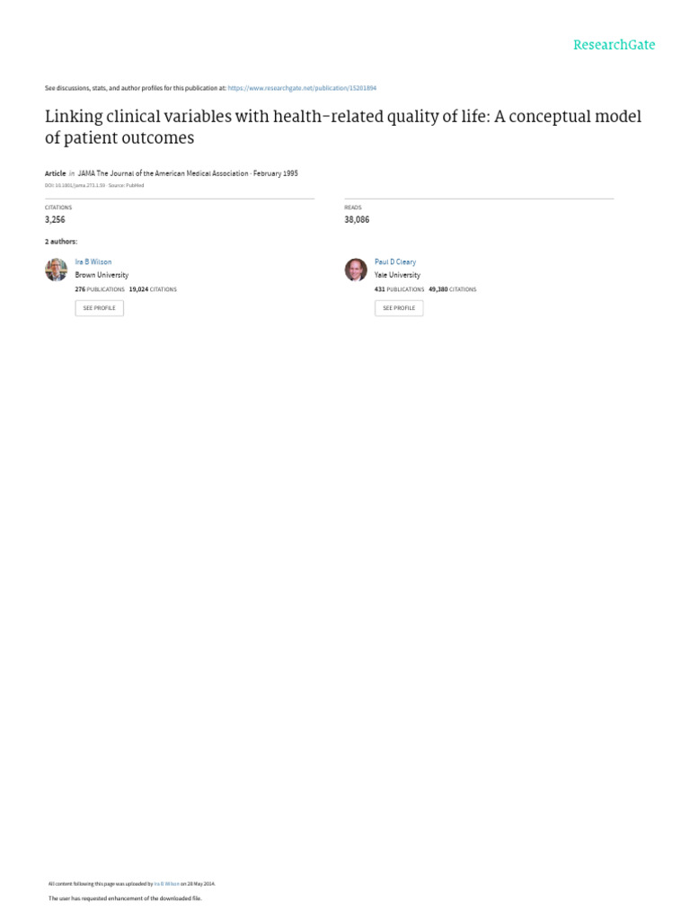 Linking Clinical Variables With Health-Related Quality of Life: A Conceptual Model of Patient ...