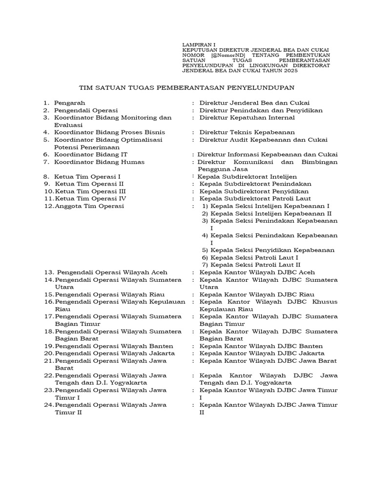 Pembentukan Satgas Penyelundupan 2025 | PDF