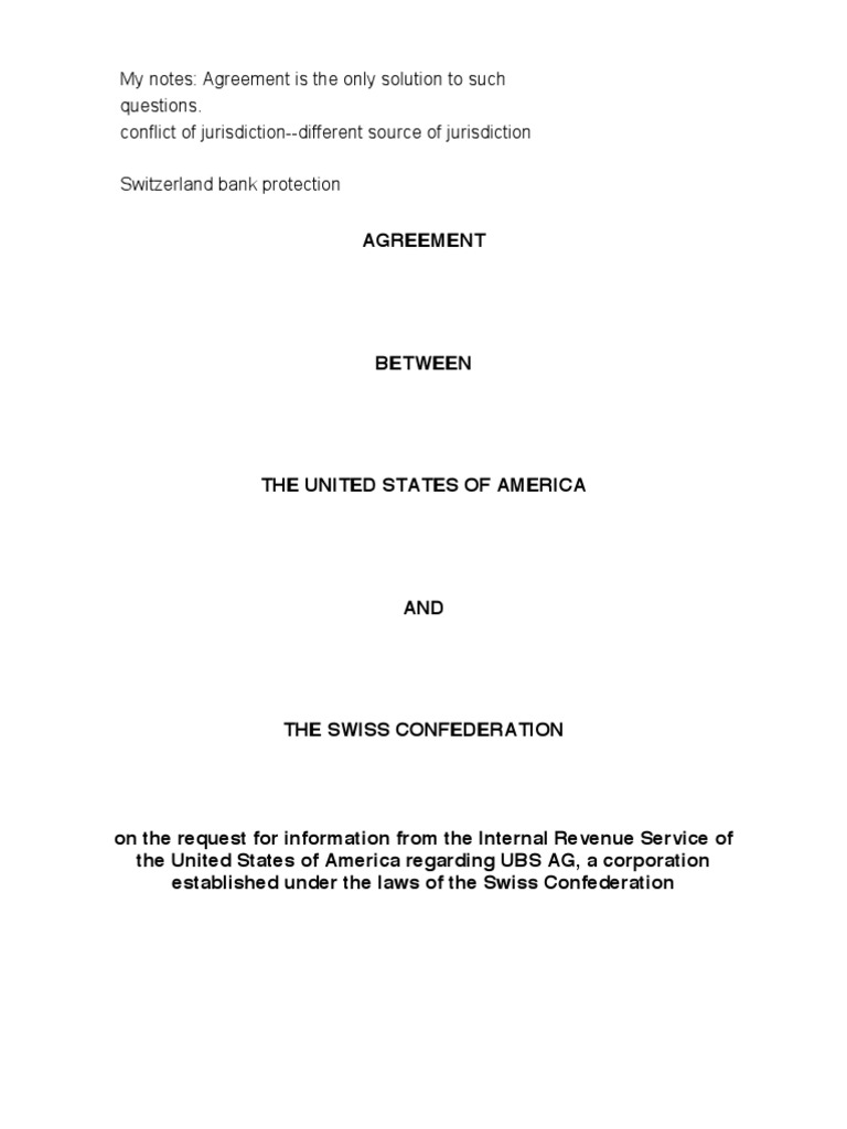 US-Swiss Agreement on UBS Tax Information | PDF | Treaty | Ubs