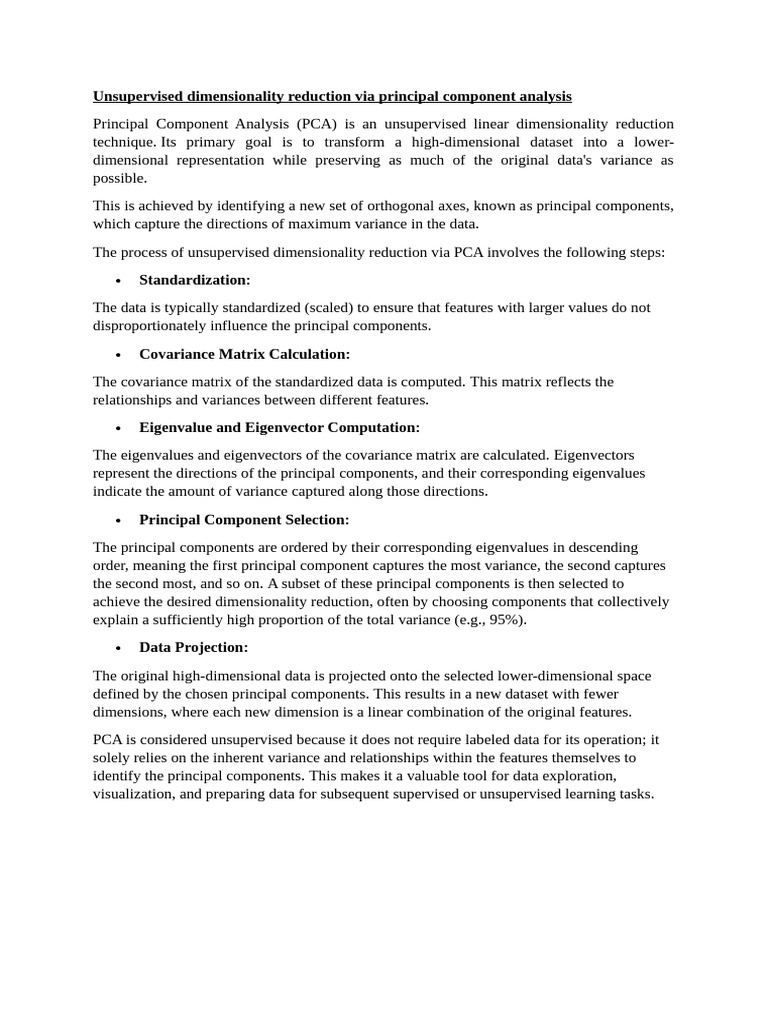 Unsupervised Dimensionality Reduction Via Principal Component Analysis | PDF | Principal ...