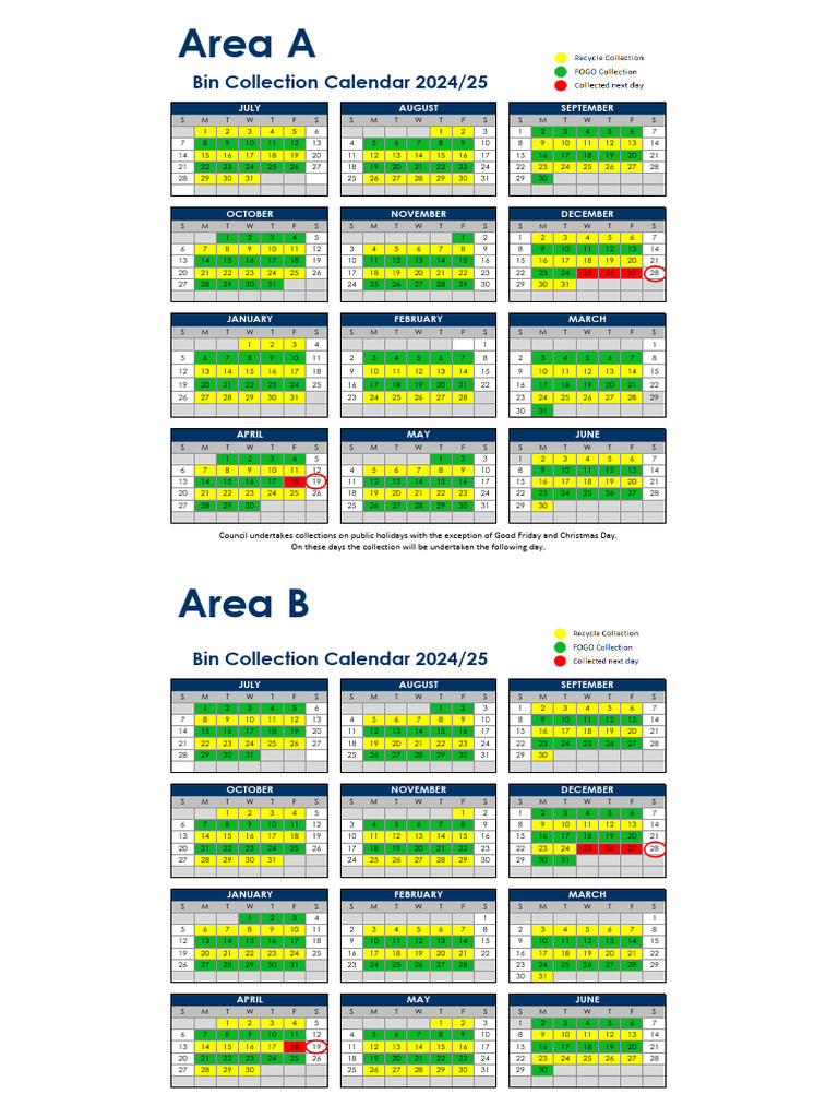 2024/25 Bin Collection Schedule | PDF | Observances | Public Holiday