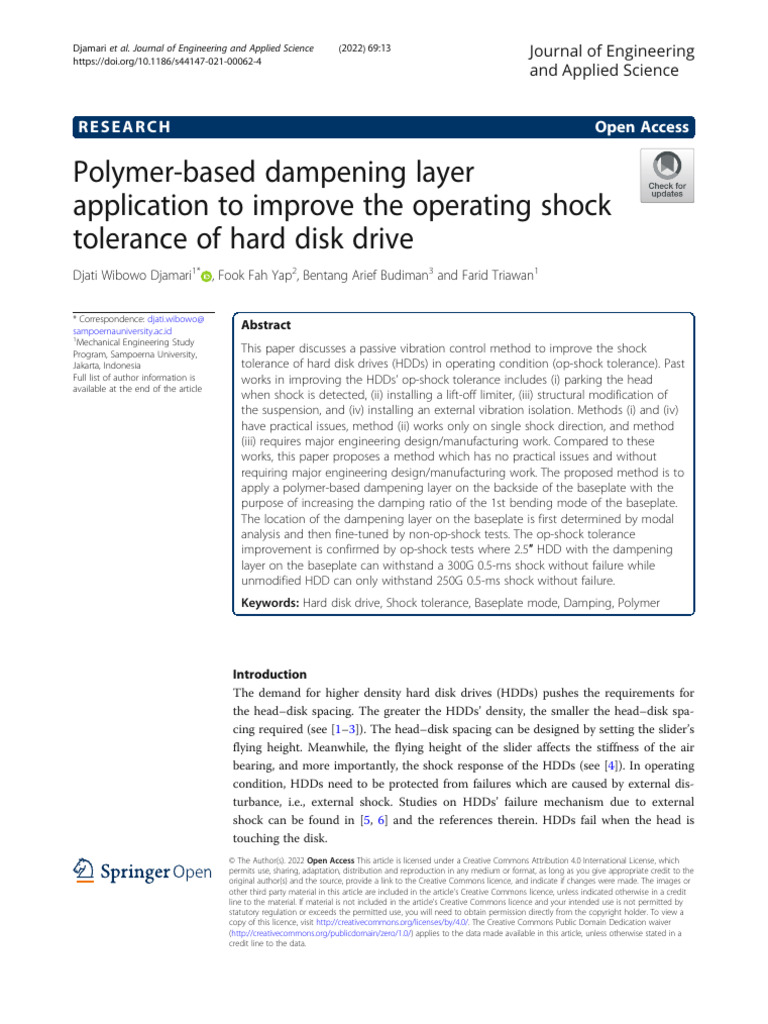 Polymer Dampening Layer for HDD Shock Tolerance | PDF | Hard Disk Drive ...