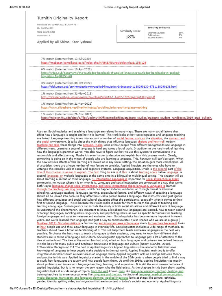 Turnitin Originality Report Overview | PDF | Second Language ...