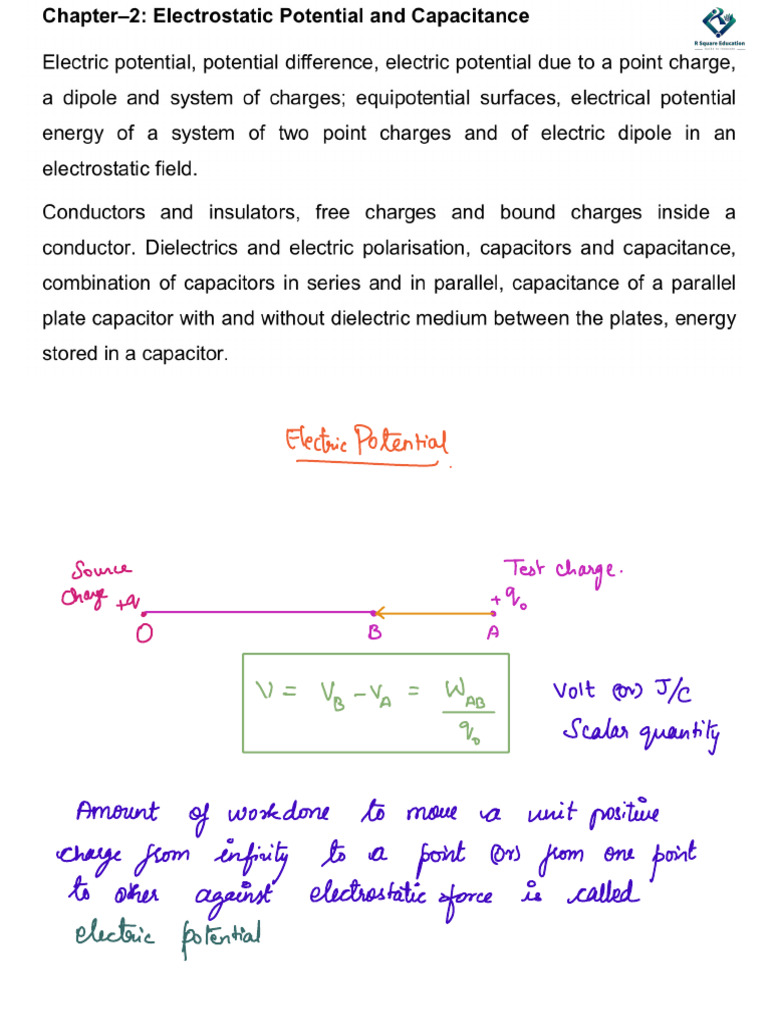 CH 2 - Electrostatic Potential and Capacitance - R Square | PDF | Capacitance | Dielectric