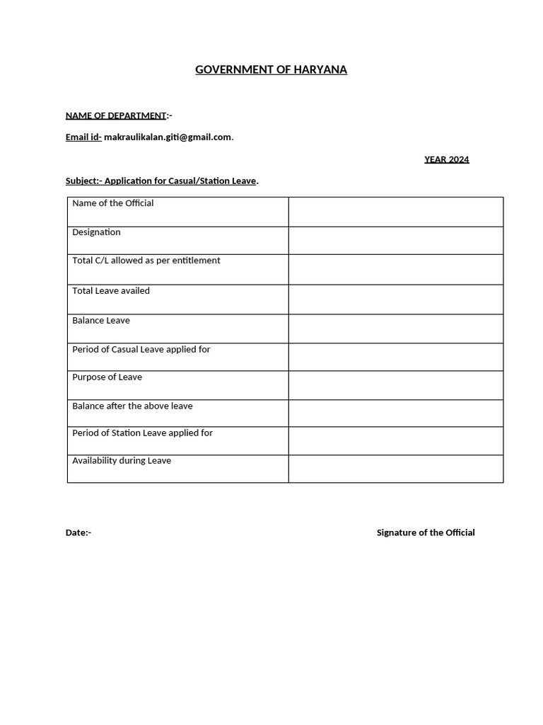 Casual Leave Application Form 2024 | PDF