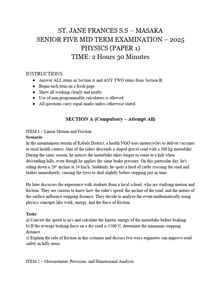 Mid Term Physics Exam | PDF | Force | Friction