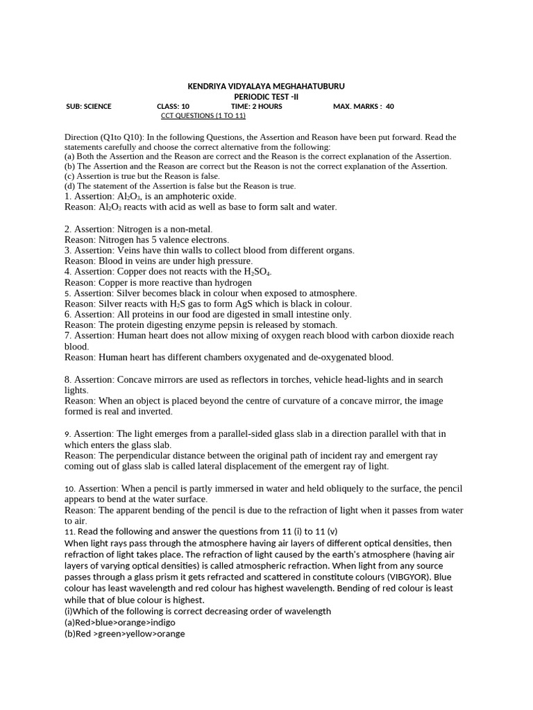 Class 10 Science Periodic Test II Questions | PDF | Atmosphere Of Earth ...