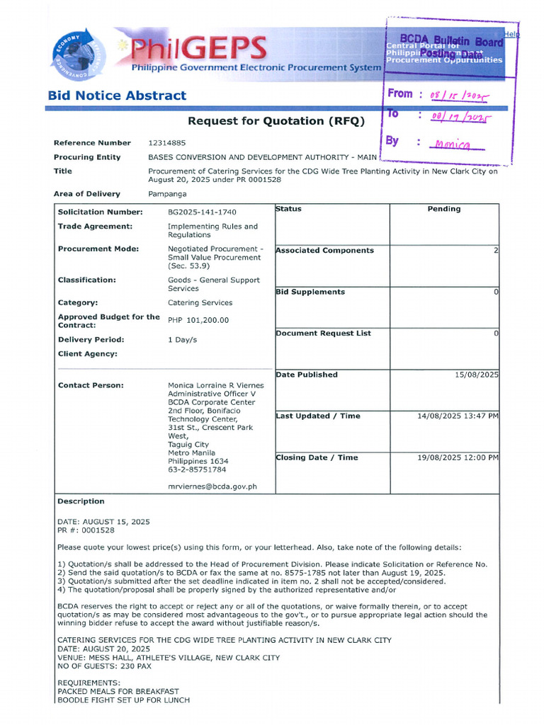 PhilGEPS Posting - PR No. 1528 | PDF