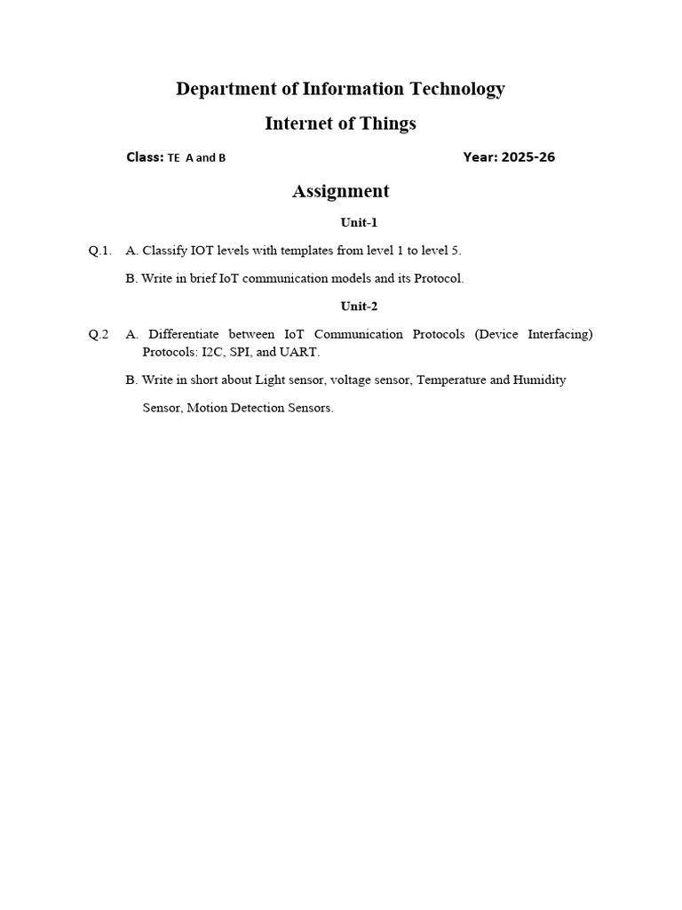 IoT Assignment Unit-I and II | PDF
