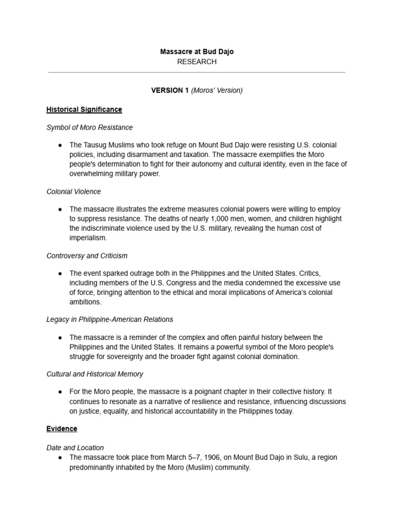 (RPH) Massacre at Bud Dajo - RESEARCH & SCRIPT | PDF | Philippines