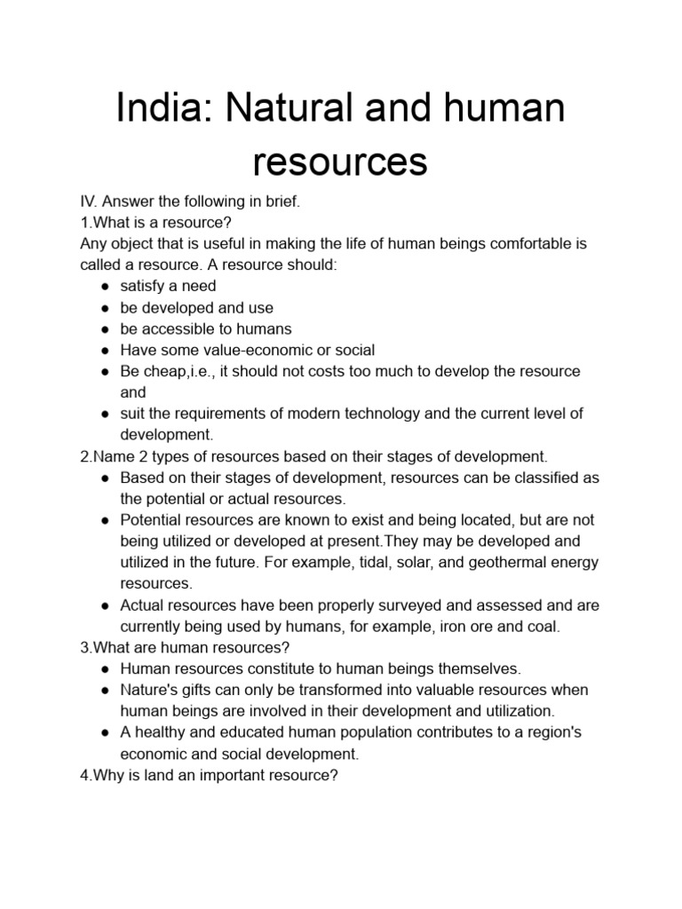 India - Natural and Human Resources Social Studies | PDF | Renewable ...