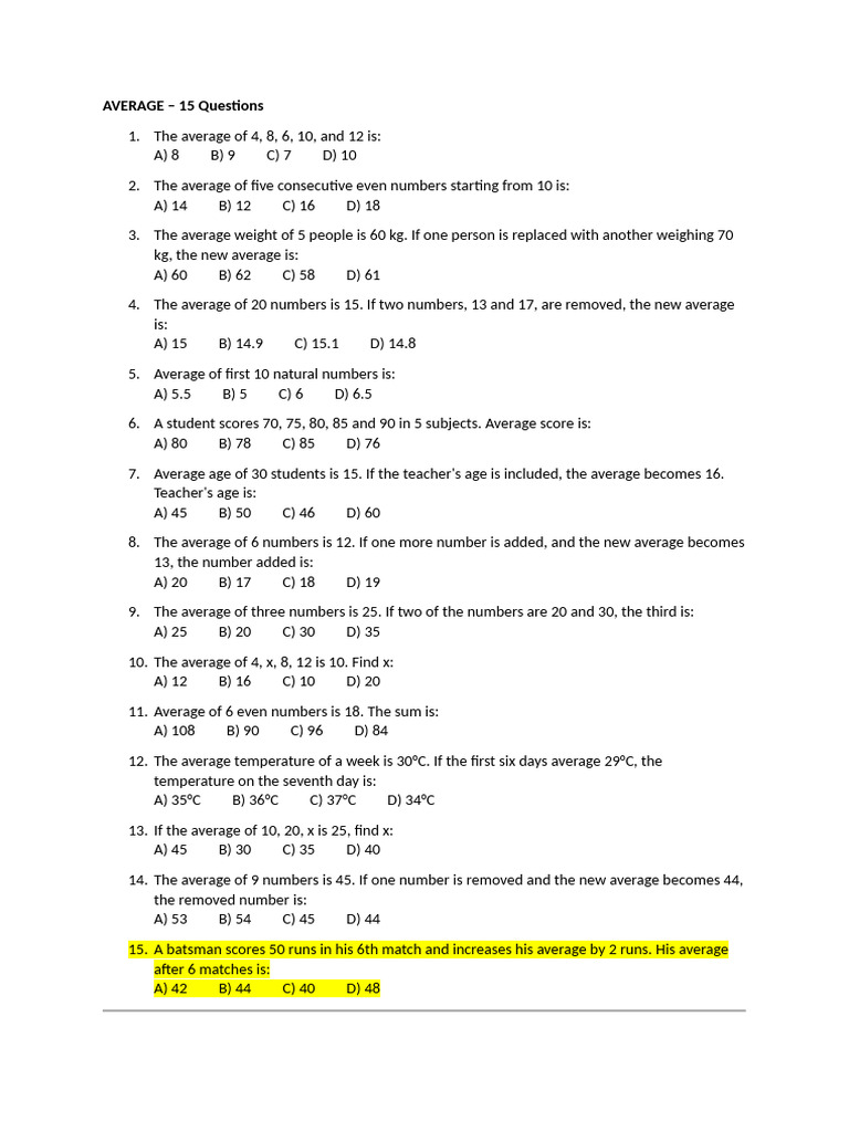 Average Calculation Questions | PDF | Sphere | Area