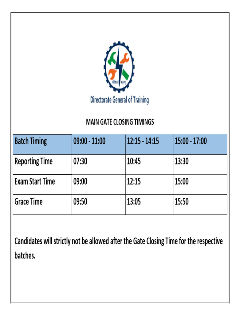 Main Gate Closing Times for Exams | PDF
