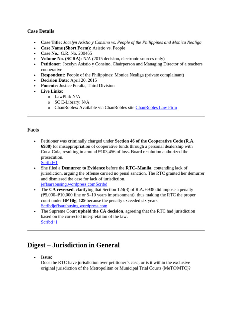 Asistio vs. People: Jurisdiction Ruling | PDF | Jurisdiction | Crimes
