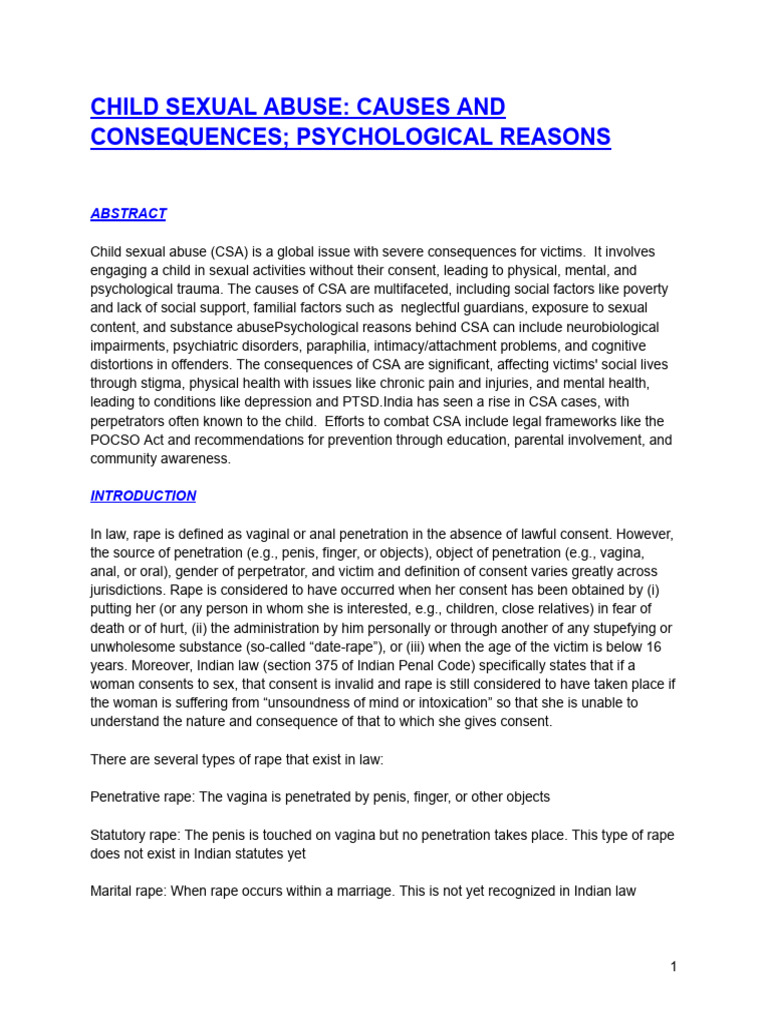 Causes and Consequences of Child Sexual Abuse | PDF | Rape | Child Abuse