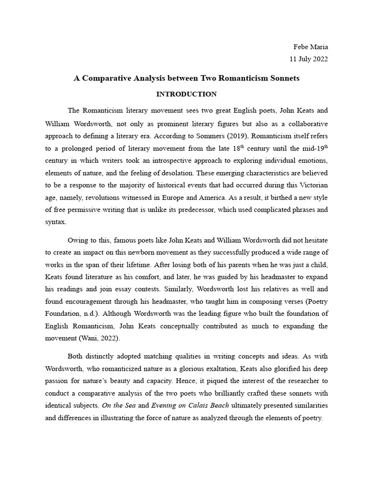 A Comparative Analysis Between Two Romanticism Sonnets | PDF