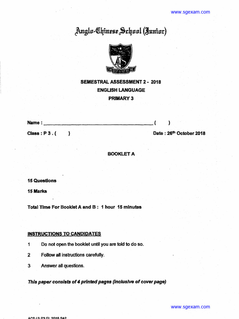 2018 P3 English SA2 Anglo Chinese | PDF
