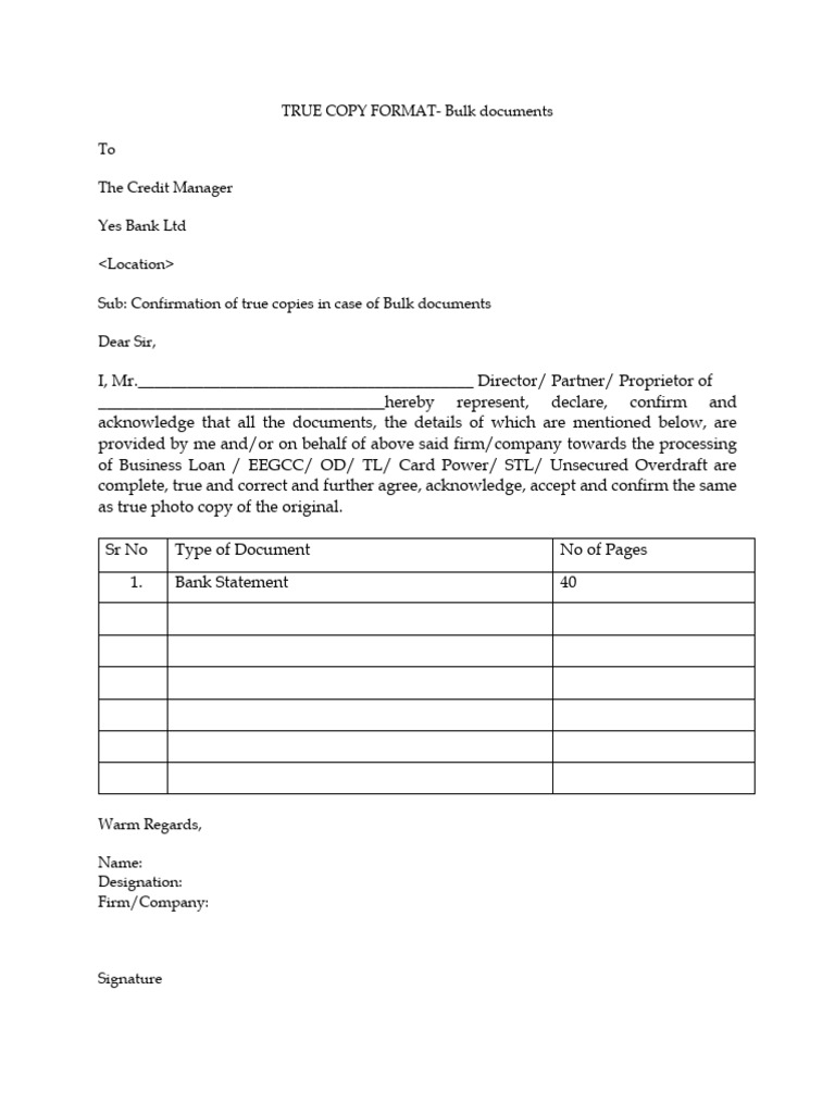 True Copy Confirmation for Bulk Documents | PDF