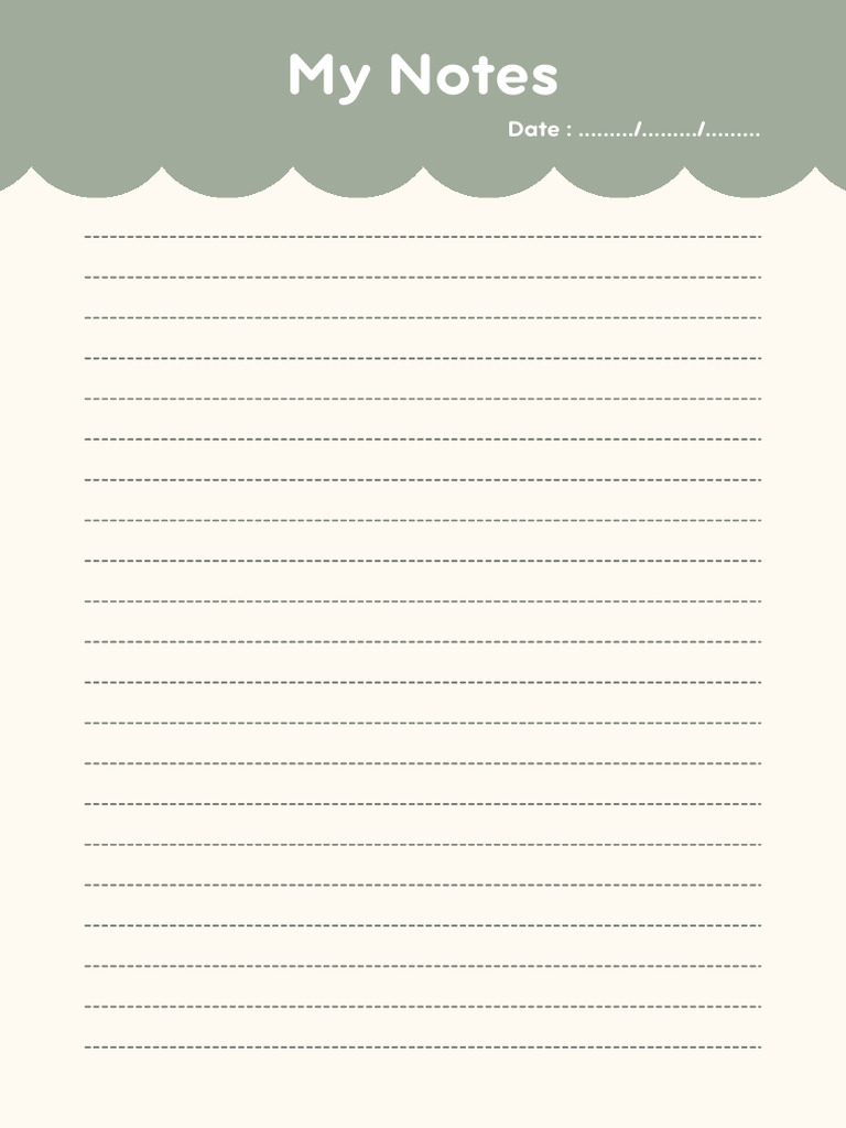 Beige Green Minimalist My Notes Line Paper Memo | PDF