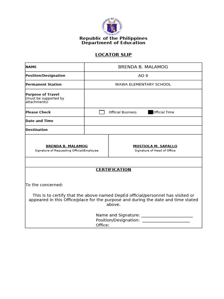 Revised Annex e Locator Slip | PDF | Government | Social Institutions