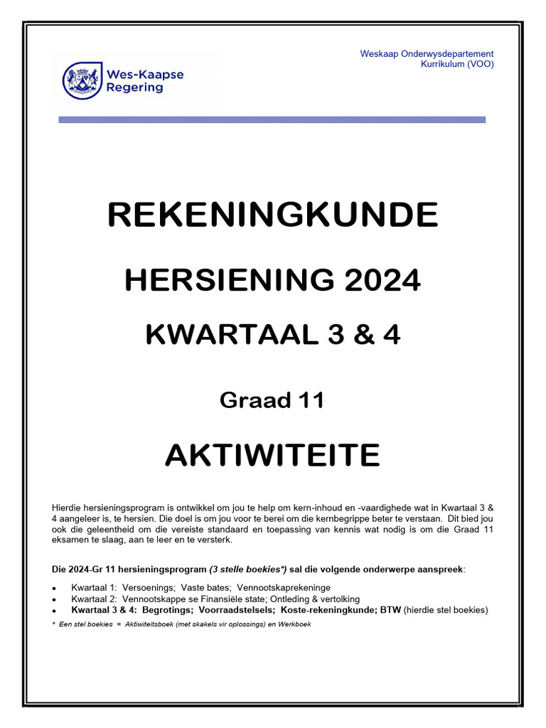 Rek Hersiening Kwartaal 3 en 4 Vrae | PDF