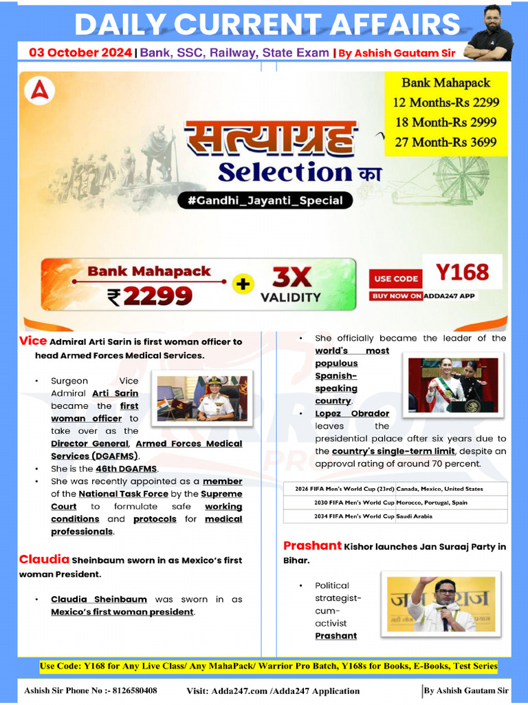 3rd Oct 2024 Current Affair by Ashish Gautam New | PDF