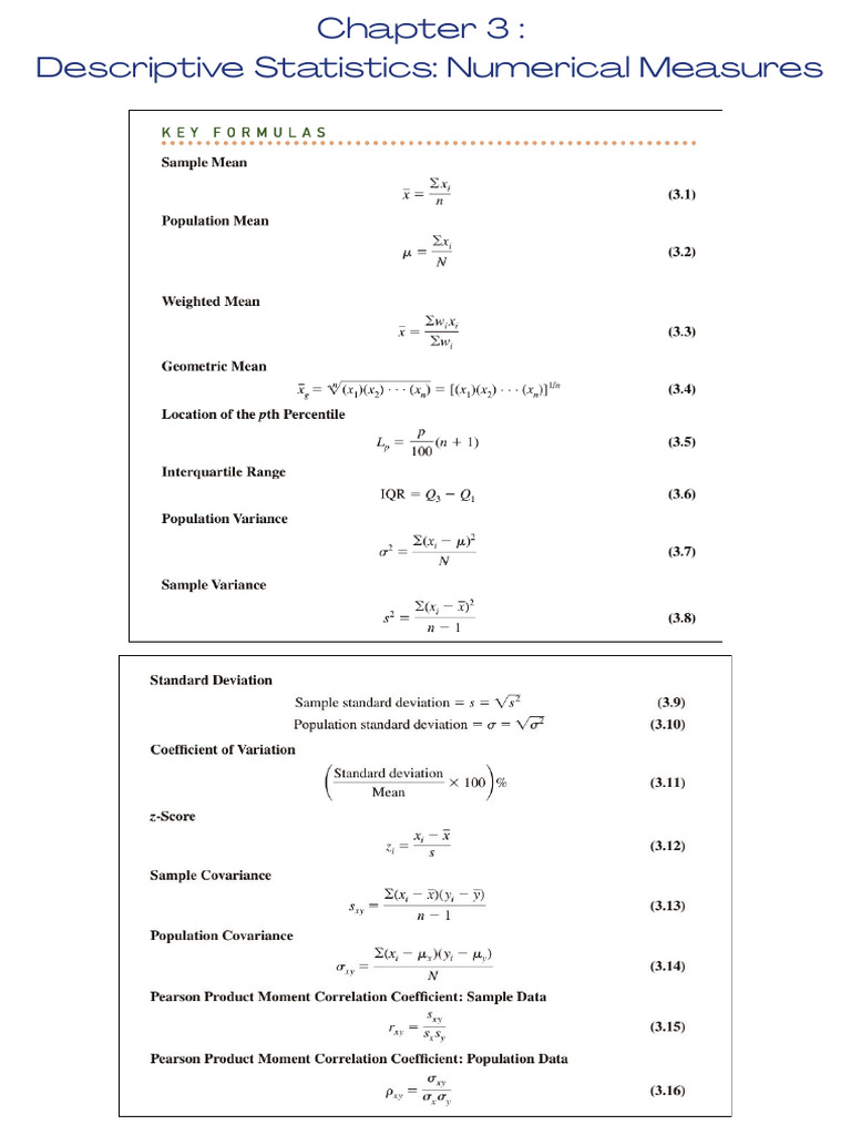 Key Formulas - Managerial Statistics | PDF