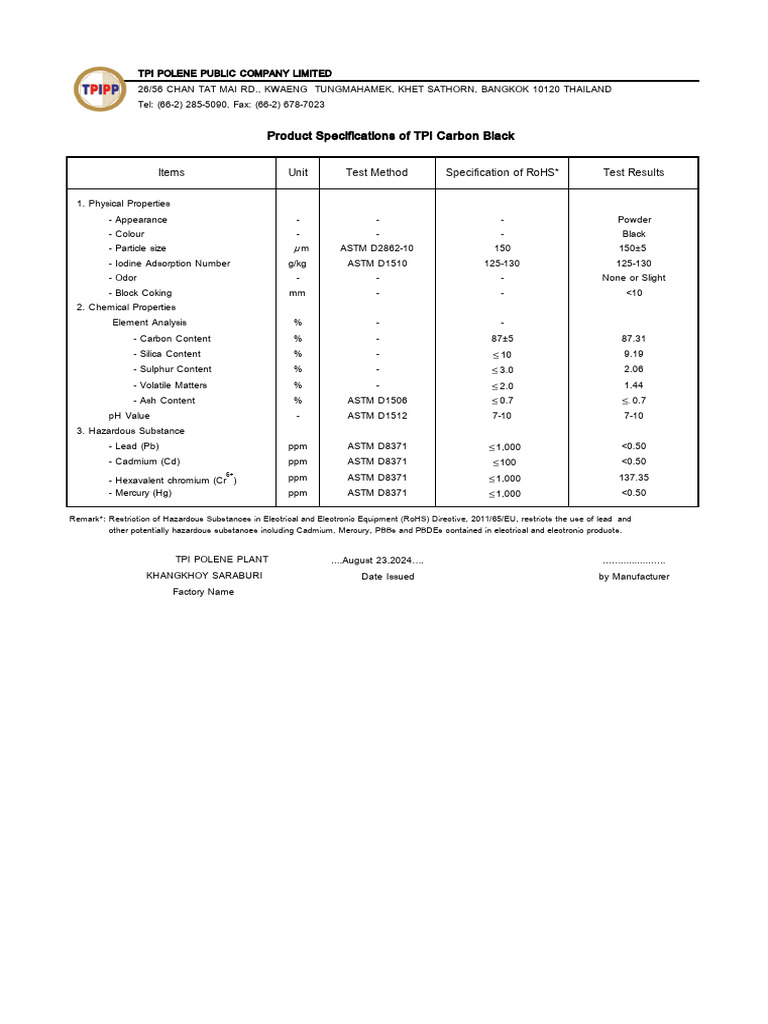 TPI Carbon Black Product Specifications | PDF | Chemical Substances ...