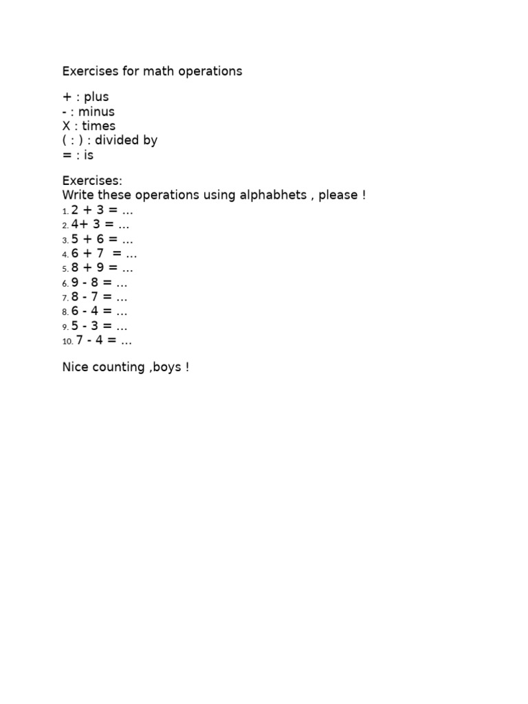 Exercises For Math Operations | PDF