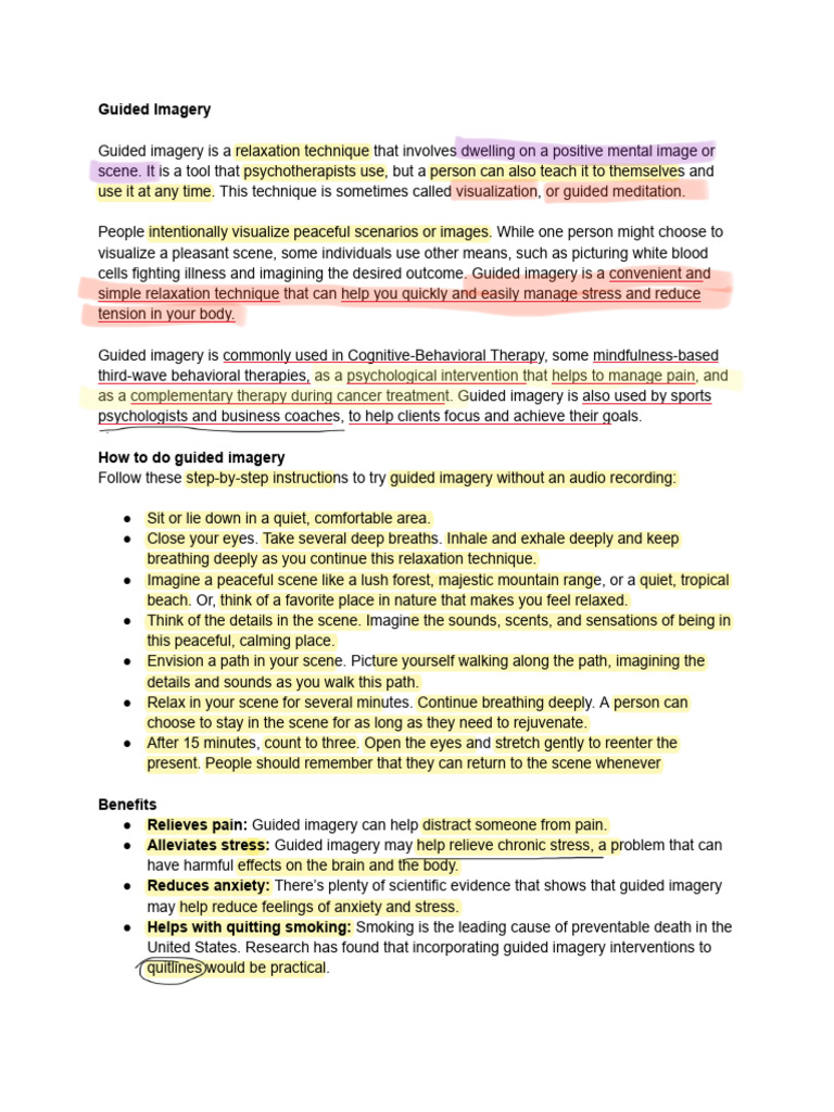 Guided Imagery: Techniques and Benefits | PDF | Medical Treatments ...